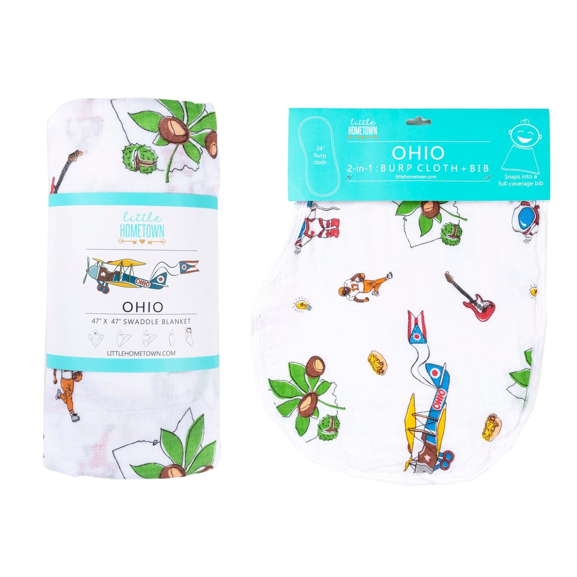Gift Set: Ohio Baby Muslin Swaddle Receiving Blanket and Burp Cloth ...